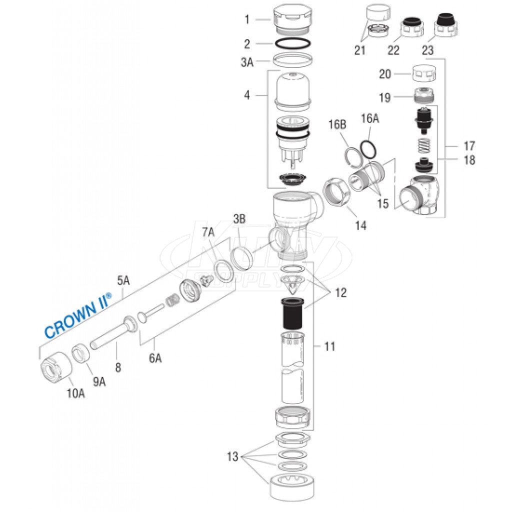 Sloan Crown II Flushometer Parts Breakdown | KullySupply.com